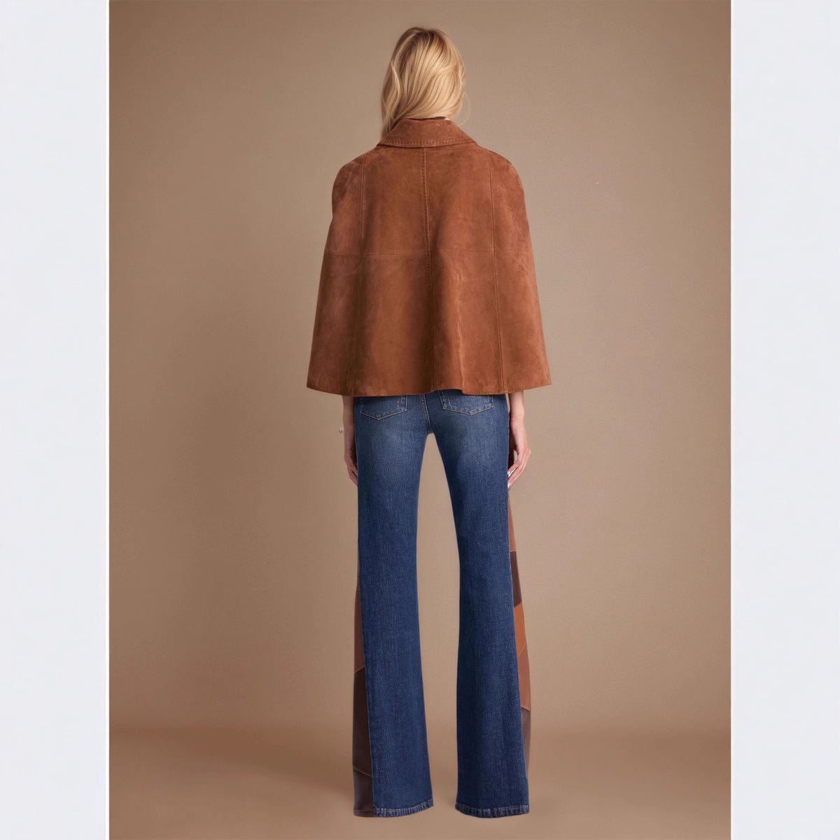 Claire Brown Suede Double Breasted Cape Jacket Women | Gold Button Cro ...